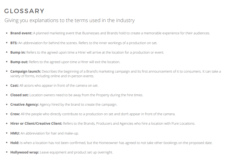 Industry Terms – Glossary - Pure Locations